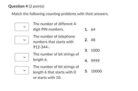 Solved Match The Following Counting Problems With Their