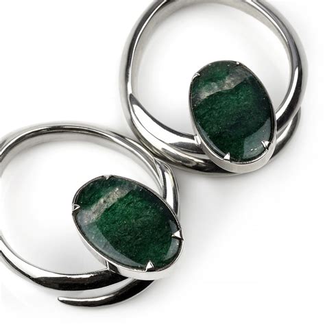 White Brass And Green Quartz Coil Hoops