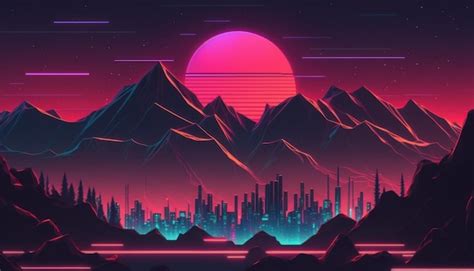 Bokeh De Style Retrowave à Faible Polygone Photo Premium