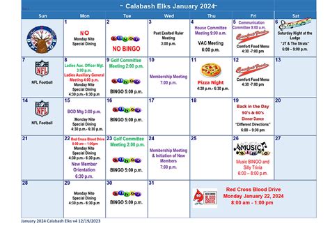 Activity Calendars Calabash Elks