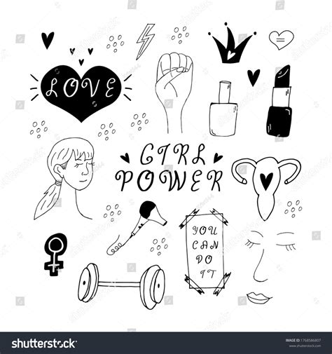 Doodle Feminism Elements Set Feminism Hand Stock Vector Royalty Free