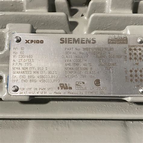 Siemens Xp100 Vertical Explosion Proof Motor 1mb21212bc216lg3 10 Hp 1175 Rpm