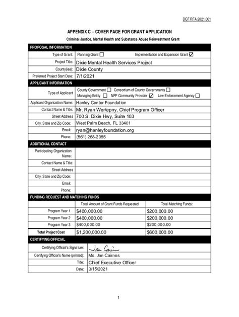 Fillable Online Appendix Ccover Page For Grant Application Fax Email