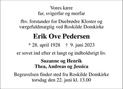 Erik Ove Pedersen Dødsannoncer I Danmark