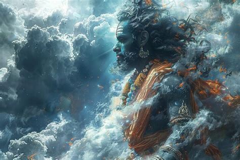 An Evocative Digital Artwork Showing Hanumans Form Expanding To Fill