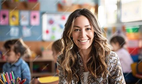 Smiling Preschool Teacher In Classroom Premium Ai Generated Image
