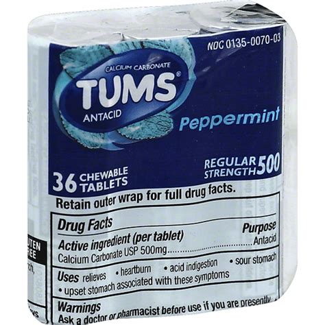 Tums Antacid Regular Strength 500 Chewable Tablets Peppermint Antacids Lees