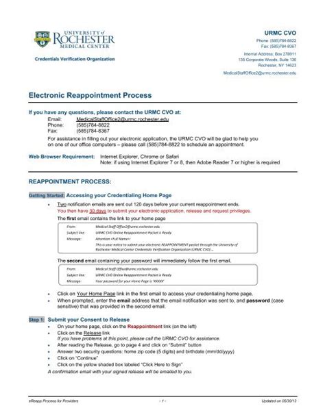 Electronic Reappointment Process Extranet University Of Rochester