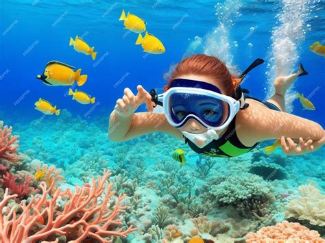 Underwater Of A Woman Snorkeling Above A Coral Reef Girl In Snorkeling