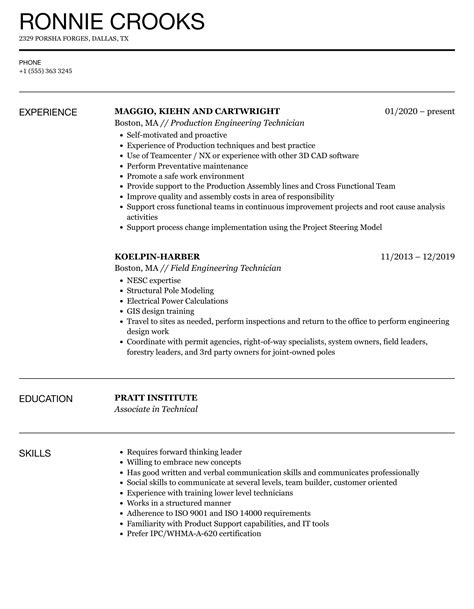 Engineering Technician Resume Samples Velvet Jobs