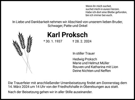 Traueranzeigen Von Karl Proksch Trauer Hna De