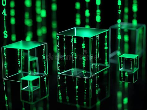 Digital Data Cubes With Glowing Binary Code In A Futuristic Cyberpunk Environment Stock Image