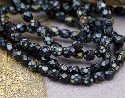 4mm Czech Glass Black Picasso Fire Polish Round Multicolored Black