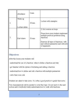 AP CSP Demystified Python Lesson Plan Functions High School U L