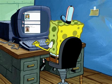Cartoon Old Man Using Computer 