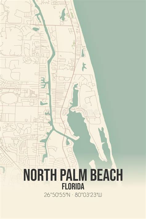 Retro Us Map Of North Palm Beach Florida Vintage Street Map Stock