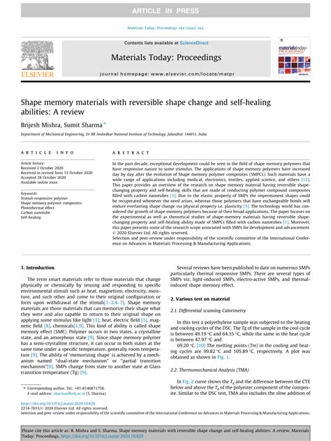 PDF Shape Memory Materials With Reversible Shape Change And Self Healing Abilities A Review