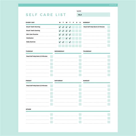 Self Care Checklist Editable | Instant Download Fillable PDF | A4 and US Letter – Plan Print Land