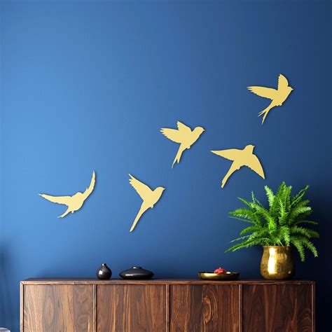 Wooden Flying Birds Wall Art Set Flock Of 5 Birds Minimalist Bird