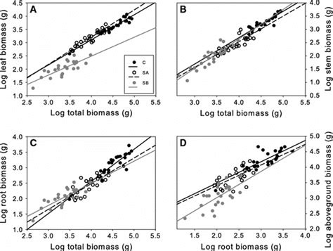 Allometric Relationships For Seedlings Pool Data Of Four Families Of Download Scientific