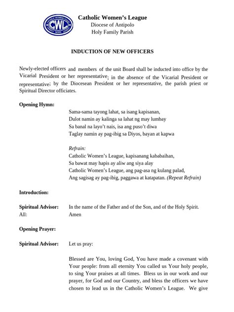 Induction Ceremony For Cwl Officers Pdf God The Father Abrahamic