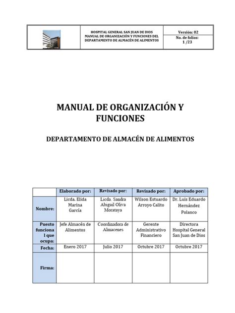 Mof Almacén De Alimentos Pdf Hospital Gestión De Recursos Humanos