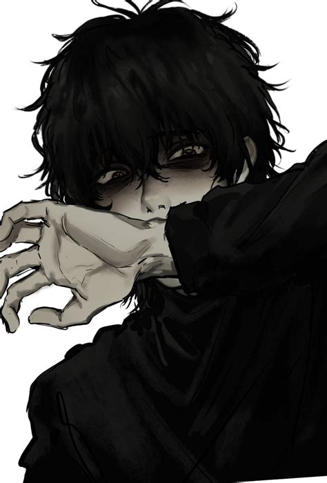 Safebooru 1boy Bags Under Eyes Black Hair Black Shirt Highres Male