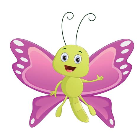 Cute Butterfly Cartoon Illustration Isolated On White Background