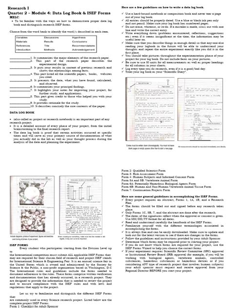 Research I Q2m4 Data Log Book And Isef Forms Pdf Institutional