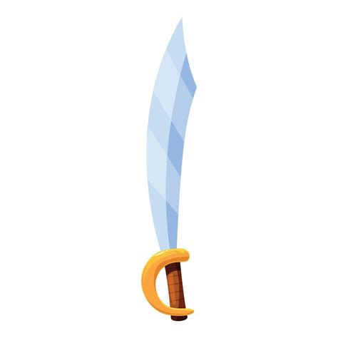 Cartoon Cutlass Sword With Golden Hilt And Wooden Handle Pointing