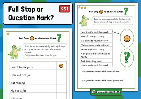 Ks1 Full Stop Or Question Mark Grammarsaurus Worksheets Library