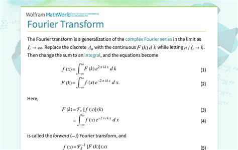 Fourier Transform From Wolfram Mathworld