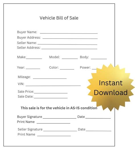 As Is Vehicle Bill Of Sale Pdf Etsy Canada Bill Of Sale Template
