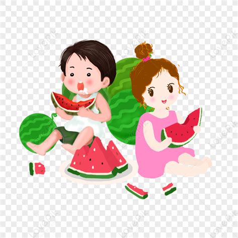 수박 먹는 여름 귀여운 아이 Png 일러스트 무료 다운로드 Lovepik