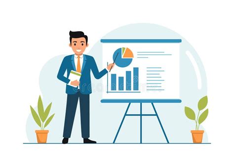 Analyst Office Worker Stands In Front Of A Banner And Conducts Analysis