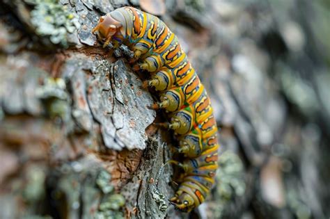 A Caterpillar Worm On Tree Bark Premium Ai Generated Image
