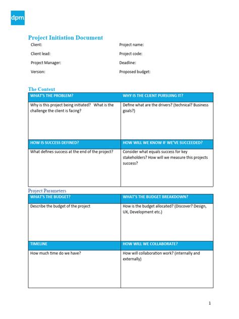 Project Initiation Document Template The Digital Project Manager