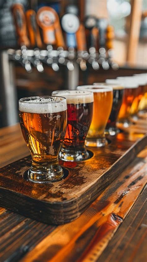 Craft Brewery Flight Sampler With A Variety Of Beer Glasses