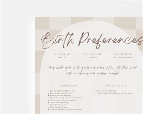 Editable Birth Plan Template Canva Template Neutral Simple Etsy