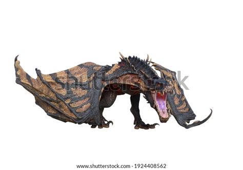 Wyvern Dragon Fantasy Creature Walking Mouth ภาพประกอบสต็อก 1924408562