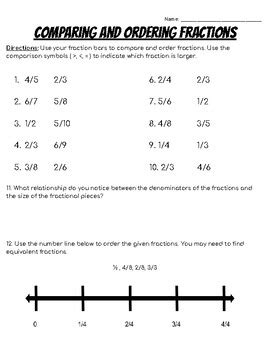 Plot Order And Compare Fractions Teaching Resources TPT