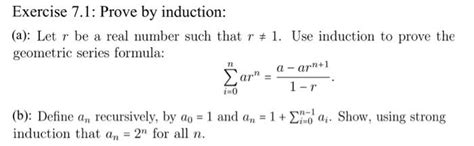solved exercise 7 1 prove by induction a let r be a