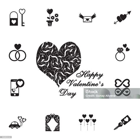 Herz Mit Herzlichen Glückwunschsymbol Satz Von Valentinstag Elemente
