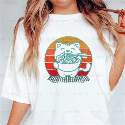 A Synthwave Anime Cat Eating Japanese Noodles A Kawaii Retro Art