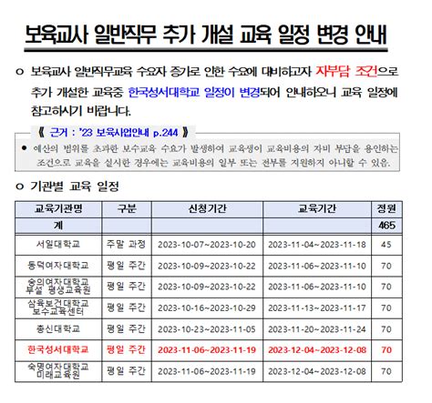 홍보·알림 공지사항 2023년 보수교육 보육교사 일반 직무교육 추가 개설건 일정변경 안내 서울시 보육포털 서비스