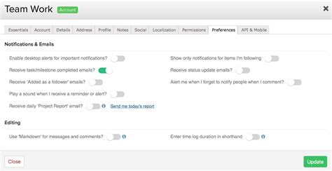 task completed email notification settings teamwork projects support