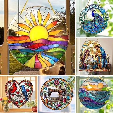Owl Sun Catcher Decoration Stained Glass Window Hanging