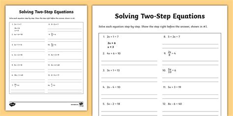 Seventh Grade Solving Two Step Equations Practice