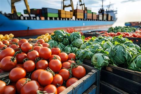 Global Fresh Food Produce And Cargo Ship Symbolize Global Food