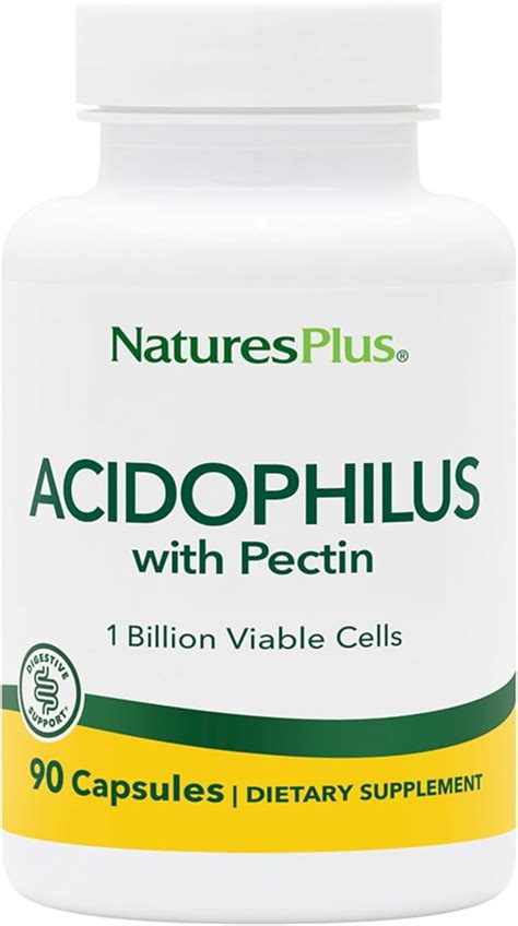 Natures Plus Acidophilus With Pectin 90 Capsules Probiotic Supplement With 1 Billion Viable